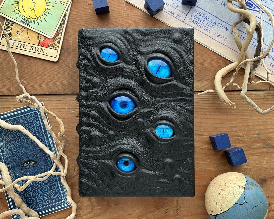 Blue Watcher Grimoire - Small Handmade Blank Book, Lovecraft Black ...
