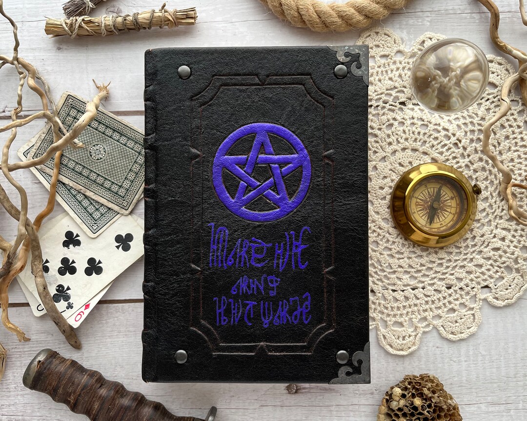 Handmade Leather Grimoire – Purple Pentagram, Witchcraft Spellbook ...