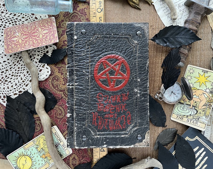 Black Magic and Rituals Dark Gray Leather Book, Dark Spellbook, Red ...