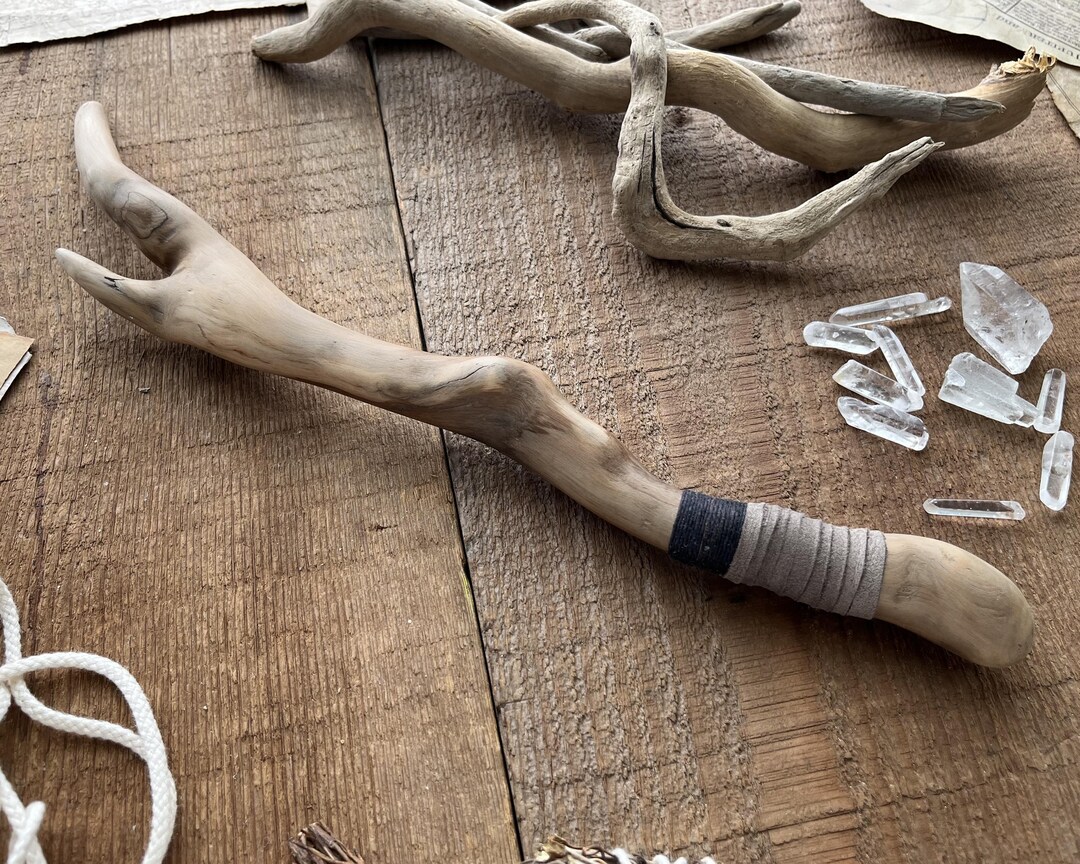 Handmade Darkhorn Root Wand – Beach Wood Natural Witchcraft Tool (14.5 ...