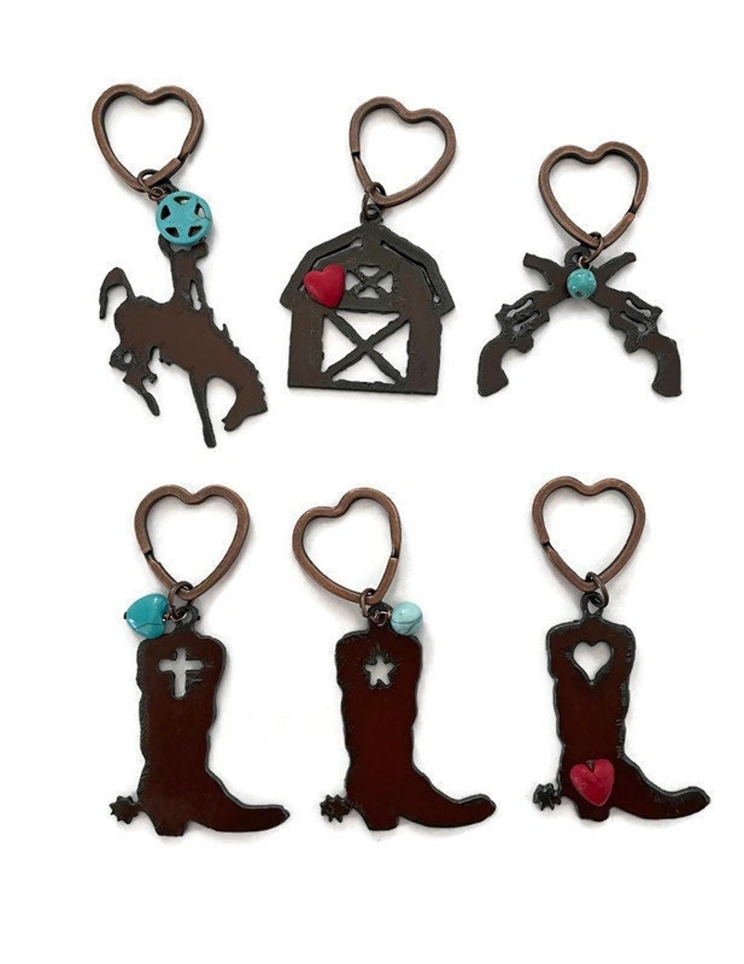 Western Boot Bronc Barn Guns Keychains With Faux Bead Made of Rustic ...