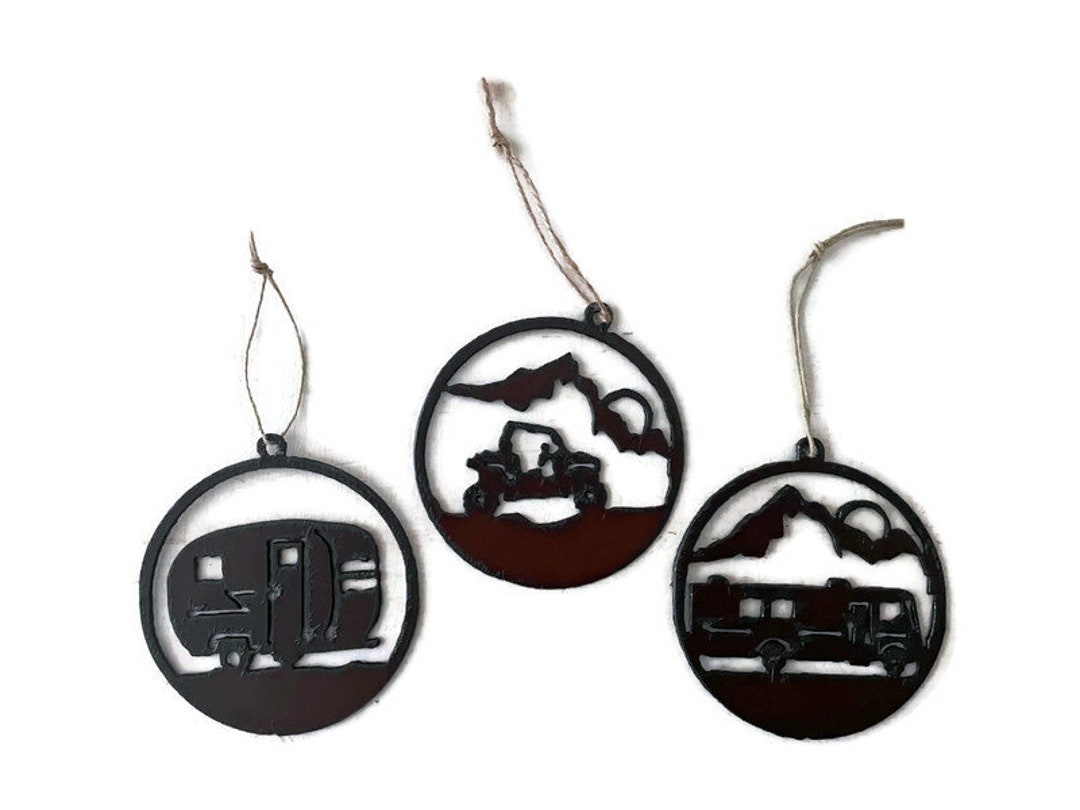 CAMPER, OFF Road Vehicle or MOTORHOME Round Rustic Ornaments Made of ...