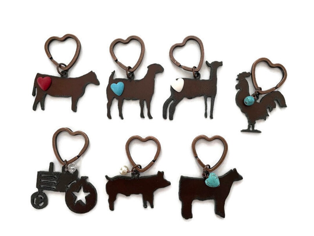 Farm Animal Pig Heifer Goat Lamb Livestock Keychains With Faux Bead ...