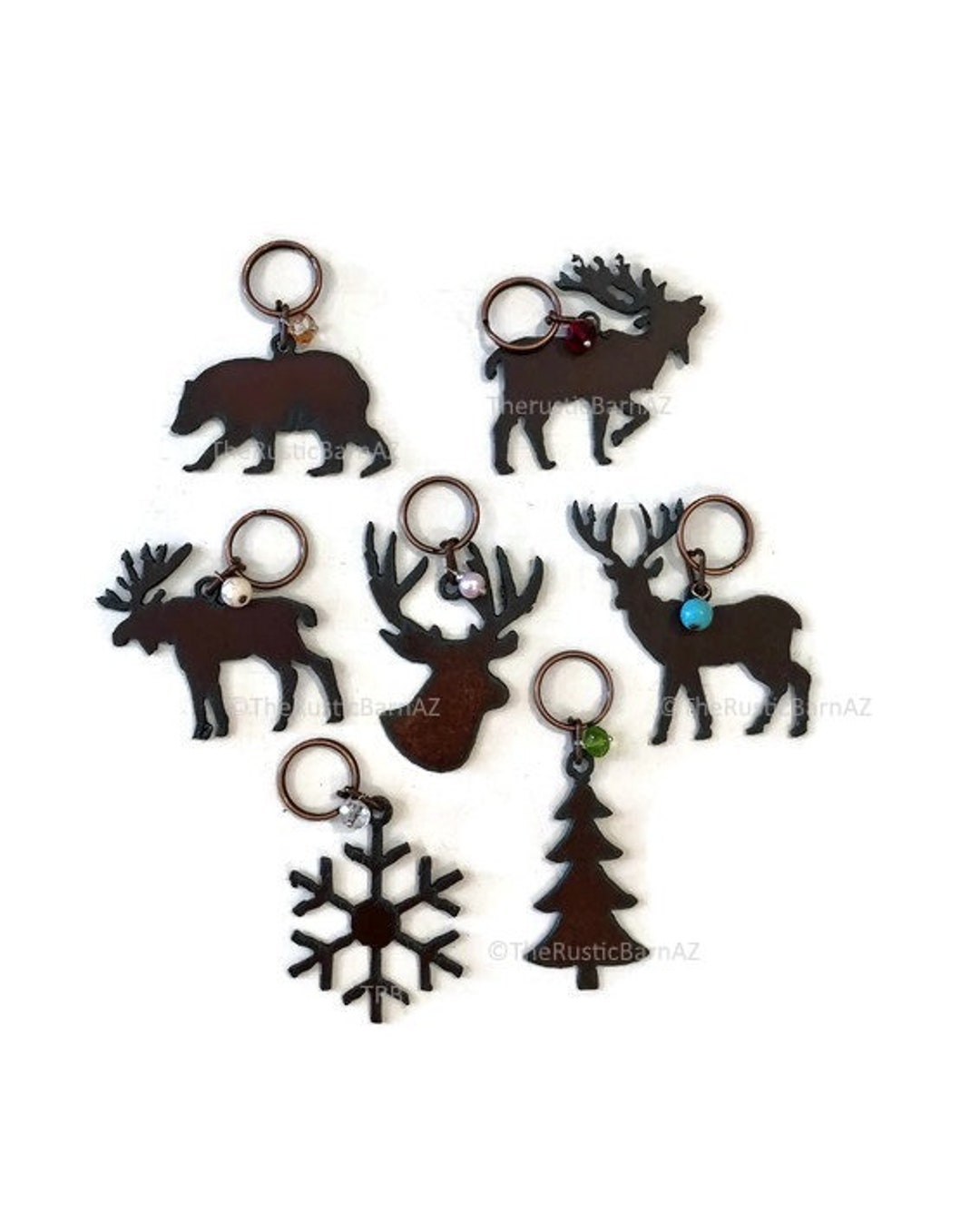 WILDLIFE Bear Deer Moose Elk Tree Snowflake Style Keychains With Faux ...