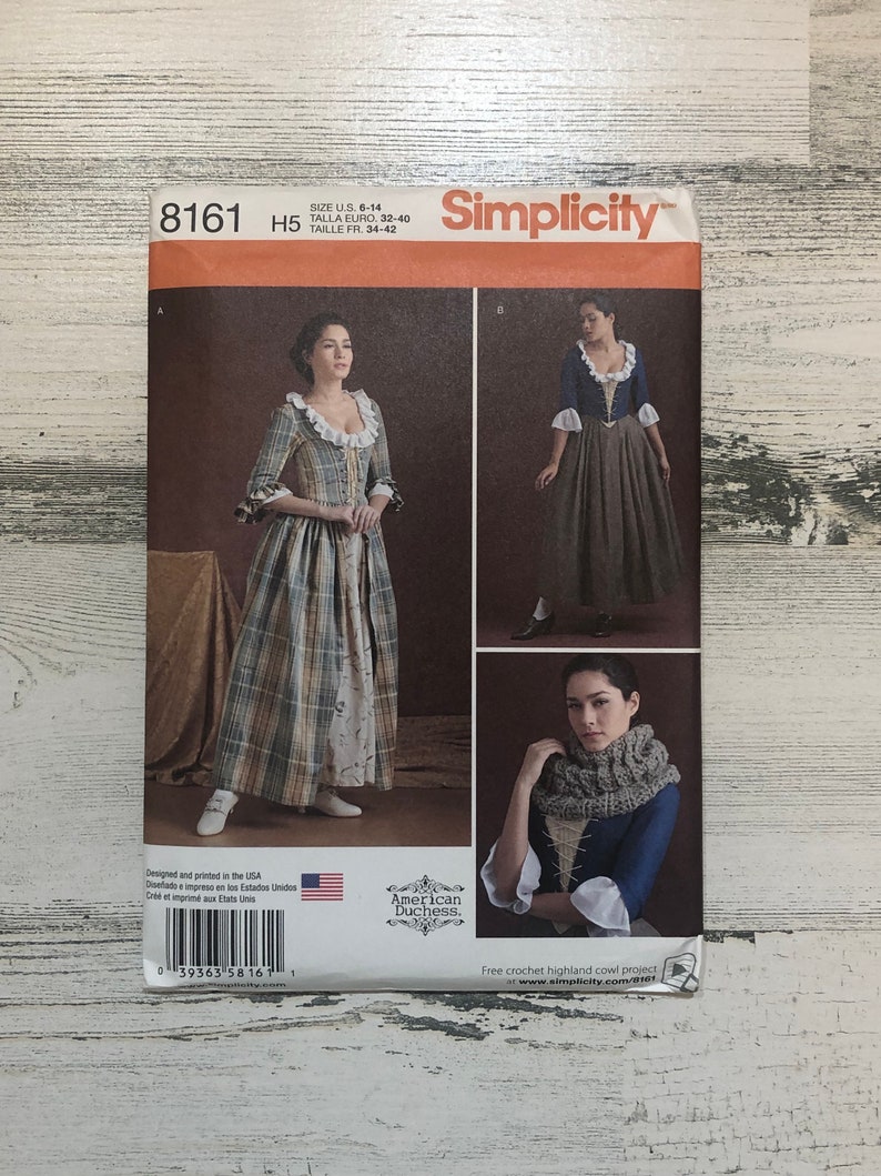 8161 American Dutches Highlander Bridgerton Simplicity Pattern Historical Misses 18th Century ...