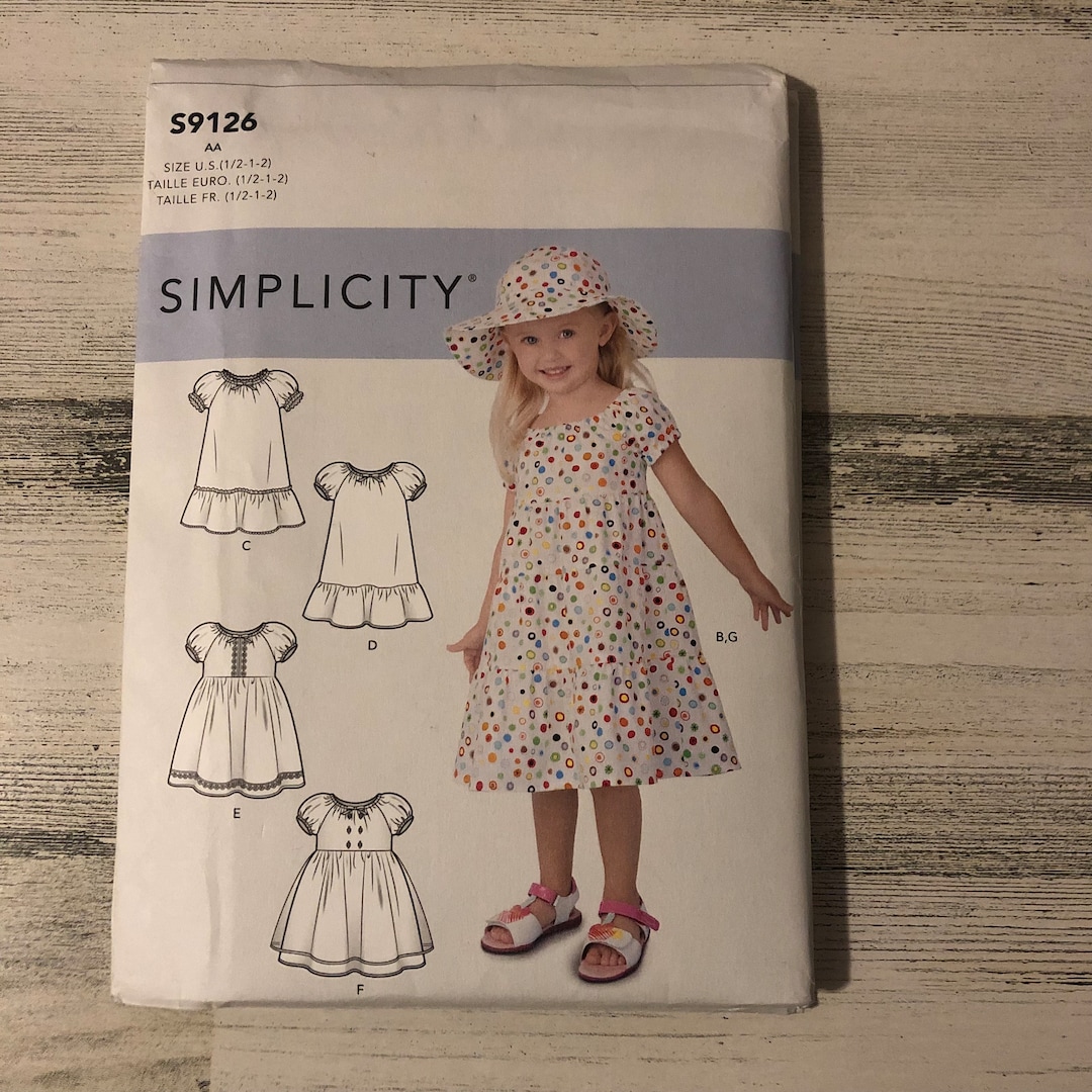 9126 Simplicity Pattern Toddlers Dresses and Hat Size 1/2-1-2 or 2-3-4 ...