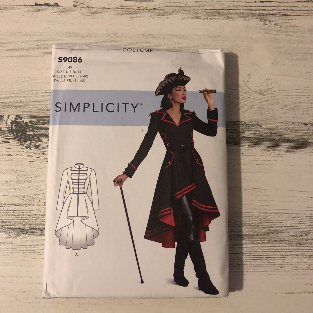 9086 Simplicity Misses Cosplay Costume Pirate Gown Coat Captain ...