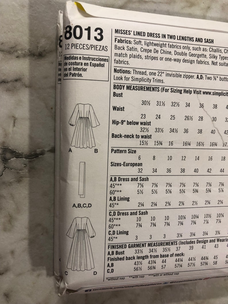 8013 Simplicity 1970s Vintage Pattern Misses Lined Dress in Two Lengths ...