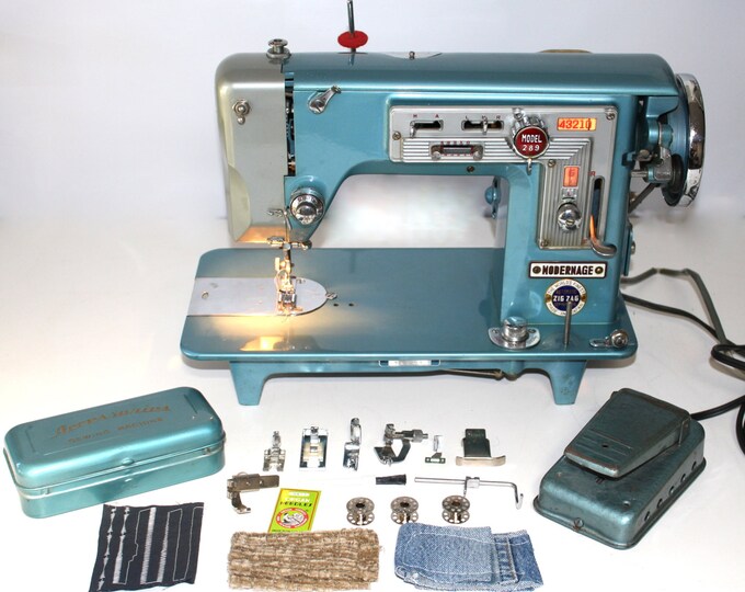 Beautiful Blue All Metal Modernage Precision Made Sewing Machine W ...