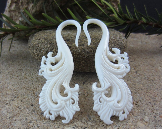 One Pair of 8G (3 Mm) Carved Buffalo Bone Gauge , Organic Gauge, Body ...