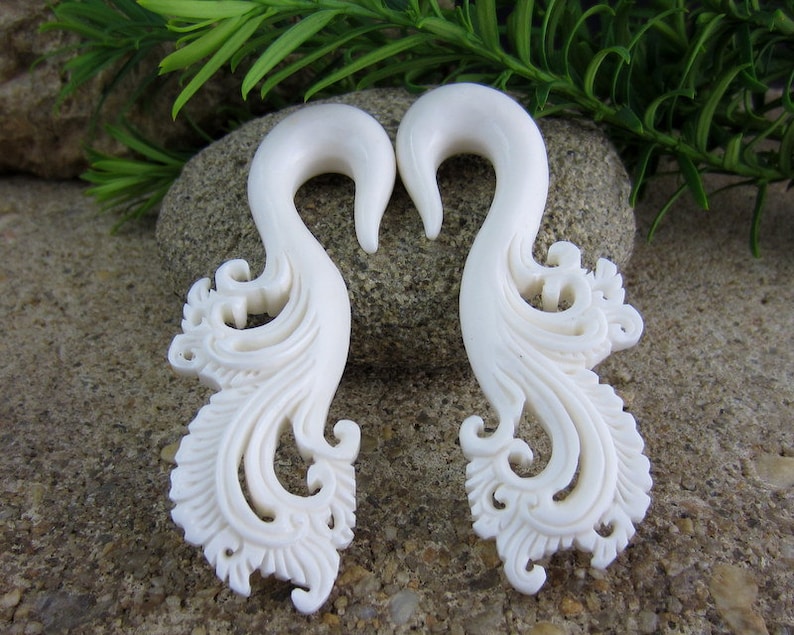 One Pair of 2G 6 Mm Carved Buffalo Bone Ear Gauge Organic - Etsy