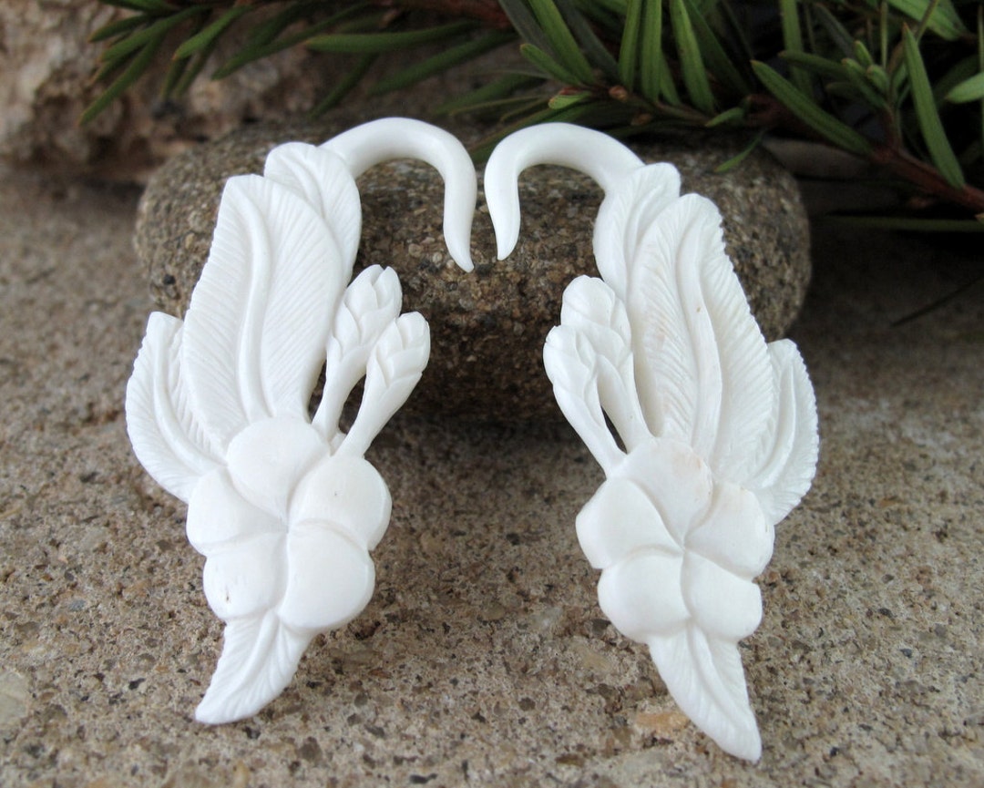 One Pair of 10G Carved Buffalo Bone Gauge , Organic Gauge, Body ...