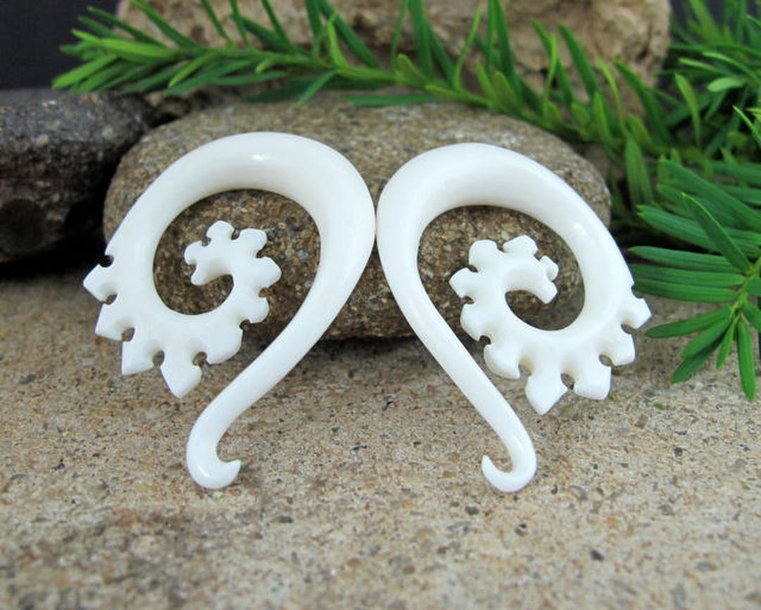 One Pair of 2G Carved Buffalo Bone Gauged Earrings, Organic Gauge, Body ...