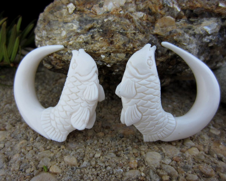 One Pair of 2G 6 Mm Pair of Buffalo Bone Ear Gauge Fish - Etsy