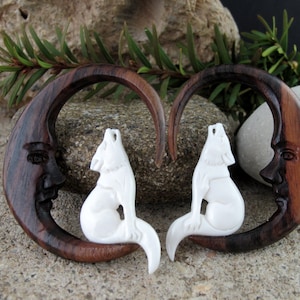 4G - 5 Mm Tribal Gauge ,howling Wolf and Crescent Moon , Body Piercing ...