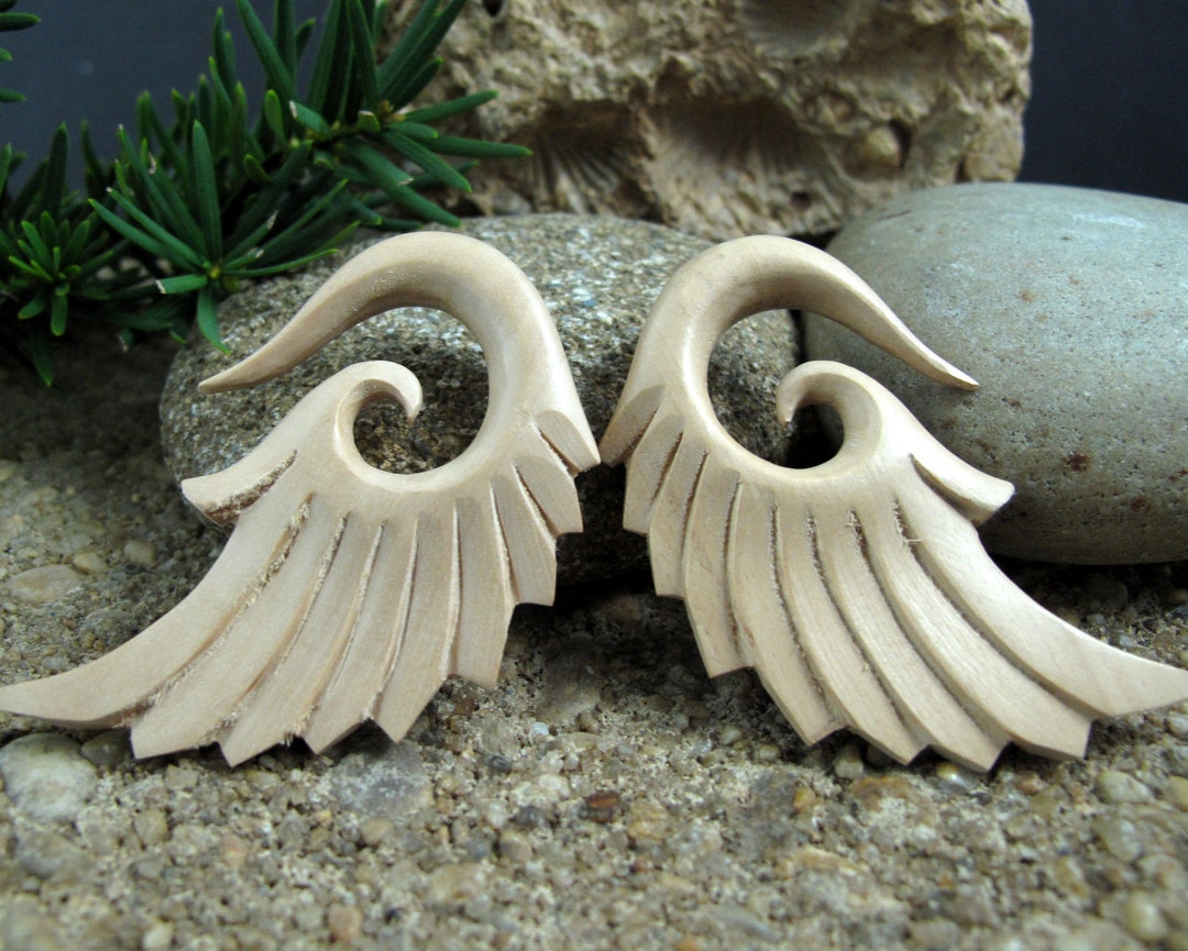 One Pair of 2G Tamarind Wood Tribal Gauged Earrings, Wing Gauge ...