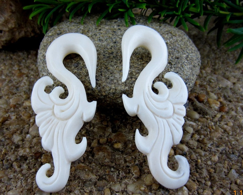 One Pair of 0G - 8mm Organic Buffalo Bone , Tribal Gauges, Organic ...