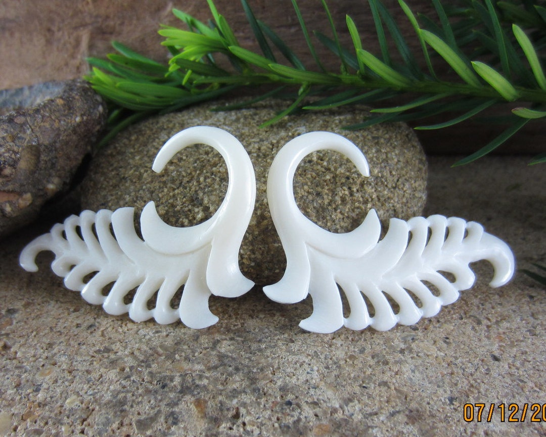 One Pair of 6G Carved Bone Ear Stretcher , Organic Gauged Earrings ...