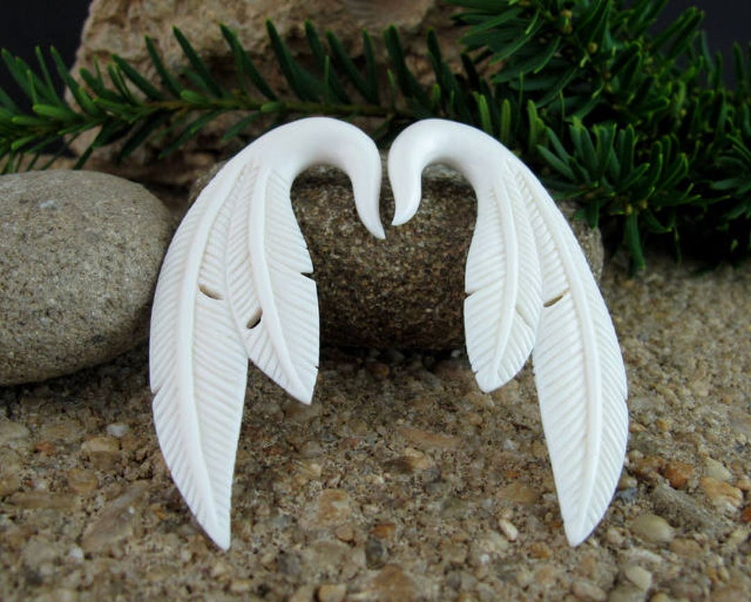 Real Gauge 0G Hand Carved Buffalo Bone Ear Gauge, Leaf Gauge . Tribal ...