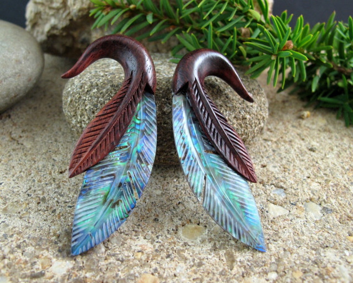 00G-10 Mm Real Gauge Hand Carved Sono Wood and Paua Shell - Etsy