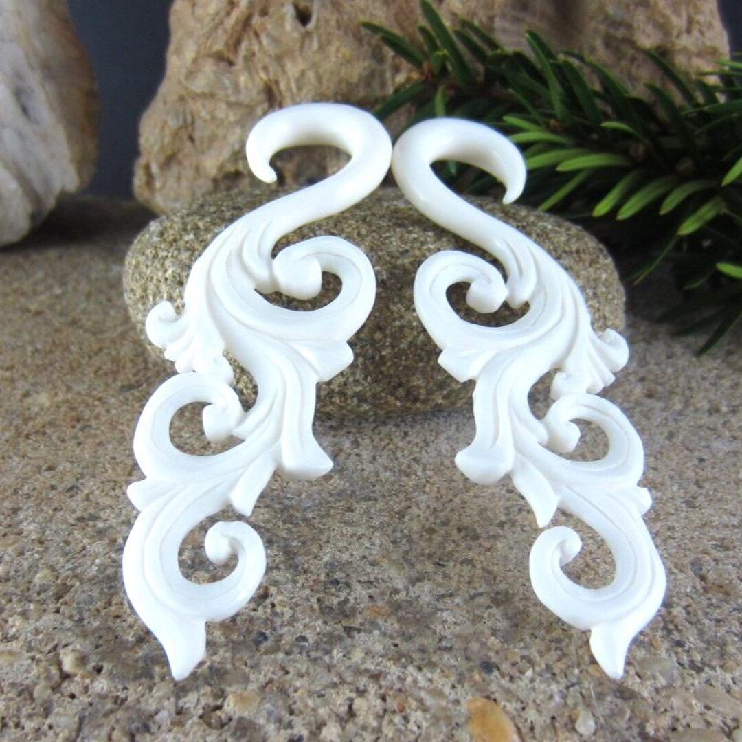 One Pair of 6G Carved Buffalo Bone Gauge , Organic Gauge, Body Piercing ...
