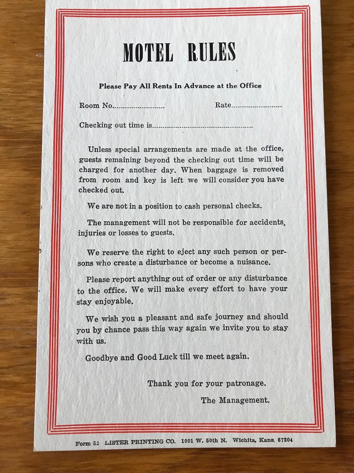 Vintage Motel Rules door sign from a closed motel in Bowie | Etsy