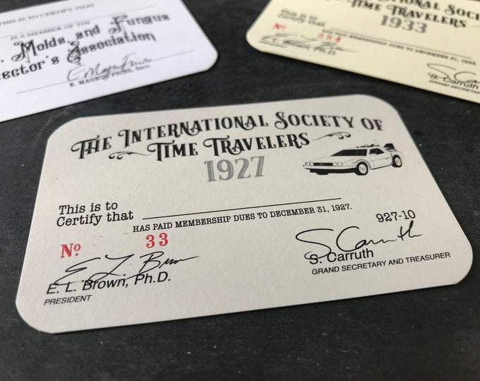 The International Society of Time Travelers 1927 Membership Card ...