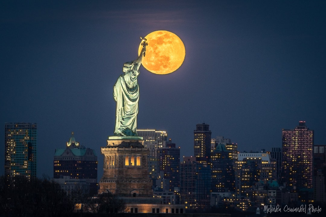 New York Statue Of Liberty Skyline At Night