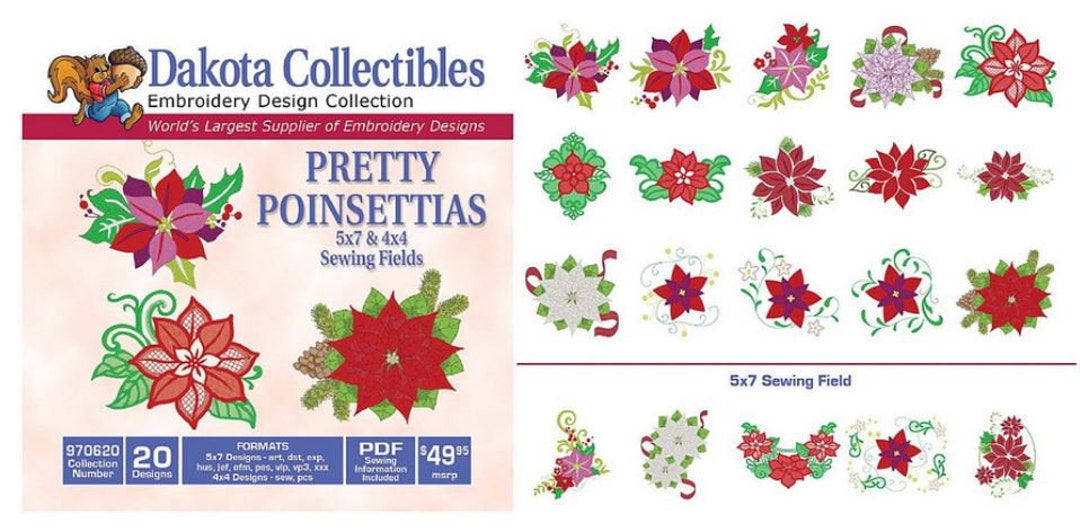 Dakota Collectibles Pretty Poinsettias Embroidery Designs - Etsy