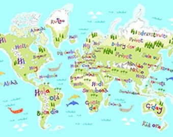 Hello World 24 X 45 Map Panel From Northcott by the Panel - Etsy