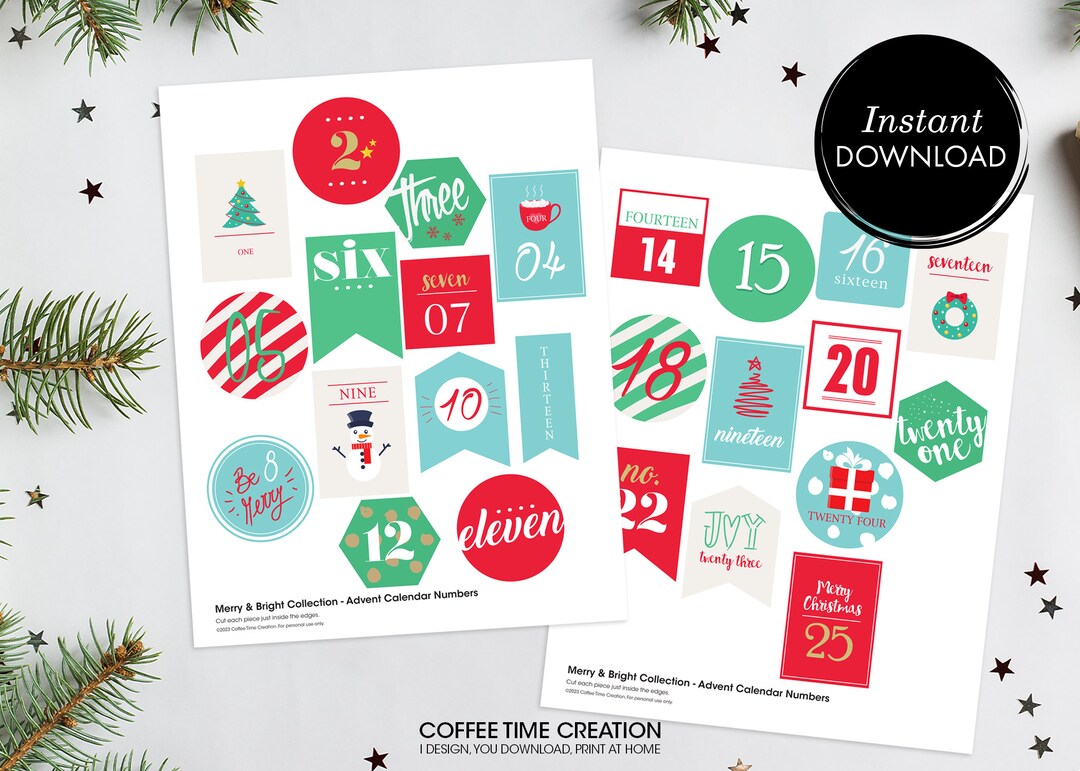Advent Calendar Numbers for Christmas Countdown (digital) | Printable ...