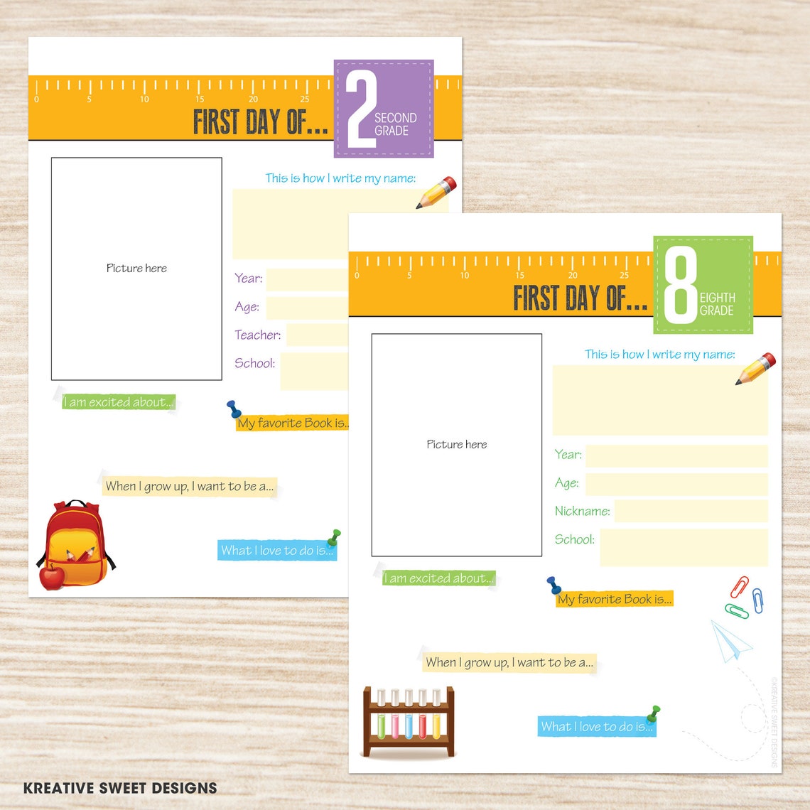 Printable First Day of School Memory Book Folder Pages : 8.5x11 Digital ...