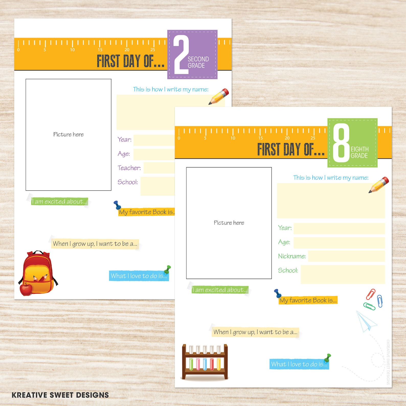 Printable First Day of School Memory Book Folder Pages : 8.5x11 Digital ...