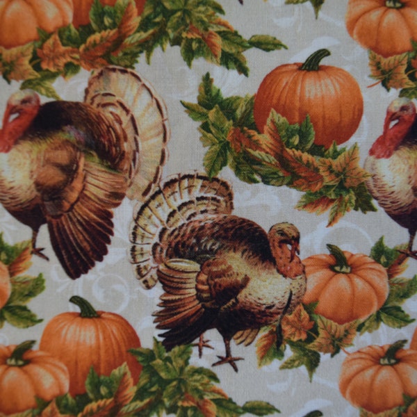 Turkeys and Pumpkins Fabric - Etsy