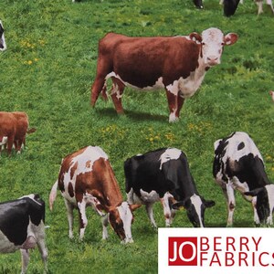 Farm Animals Quilt or Craft Fabric by Elizabeth's Studio, Cows Grazing ...