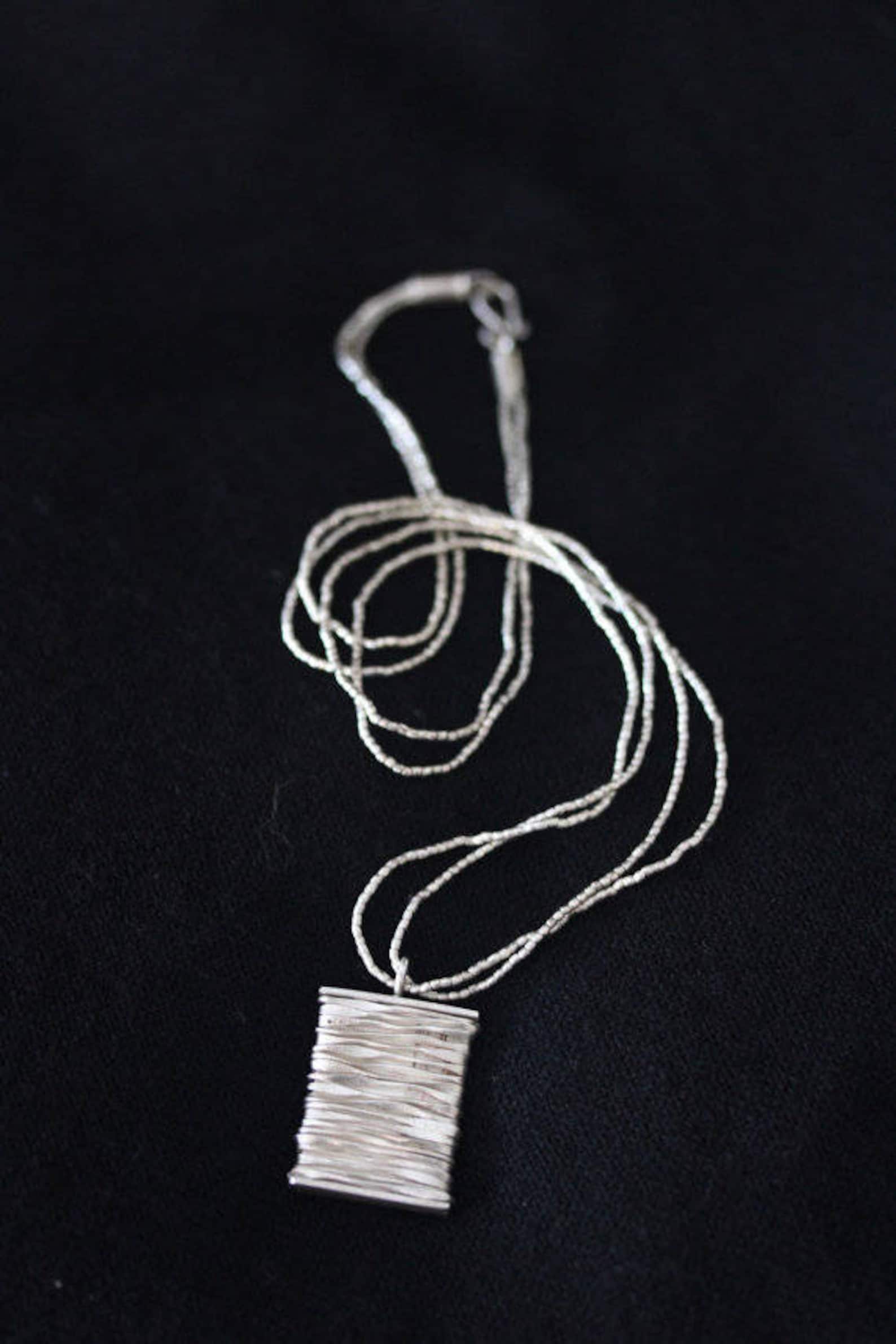 Silver wire pendant on a silver beads necklace N0028 | Etsy