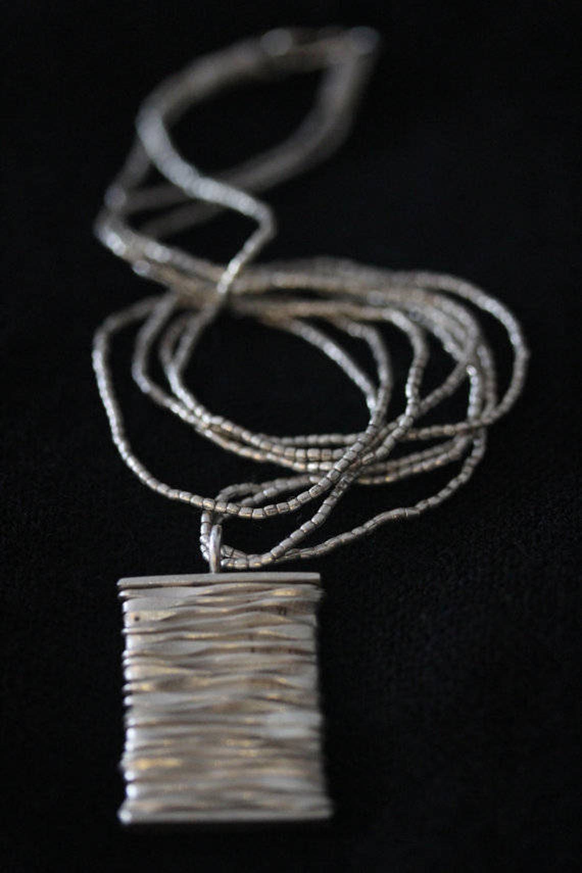 Silver wire pendant on a silver beads necklace N0028 | Etsy