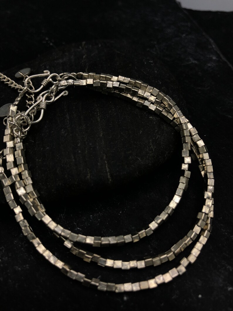 Silver Cube Beads Bracelet With Adjustable Chain B0073 - Etsy