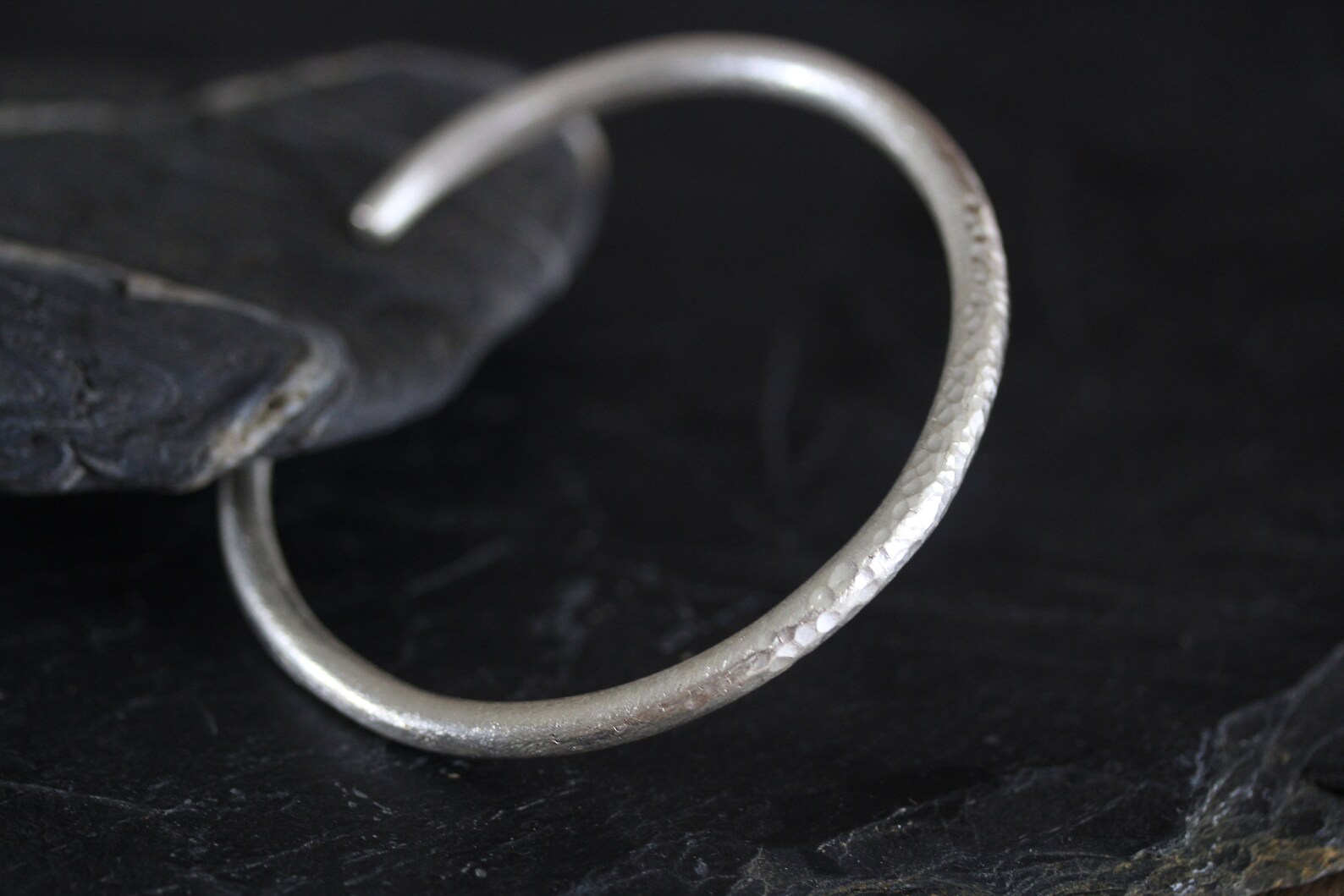 Thai Karen Simple Open Bangle With Hammered Texture in Round | Etsy