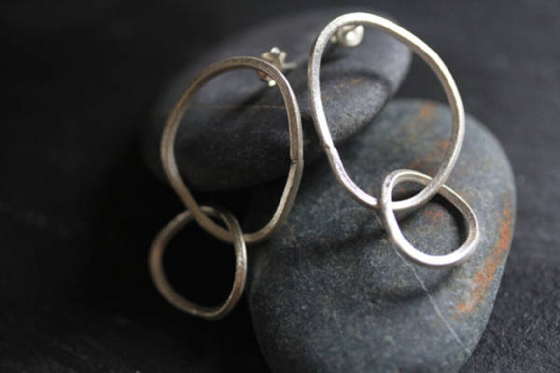 Handmade Silver Interlocked Oval Loops Earrings E0167 - Etsy