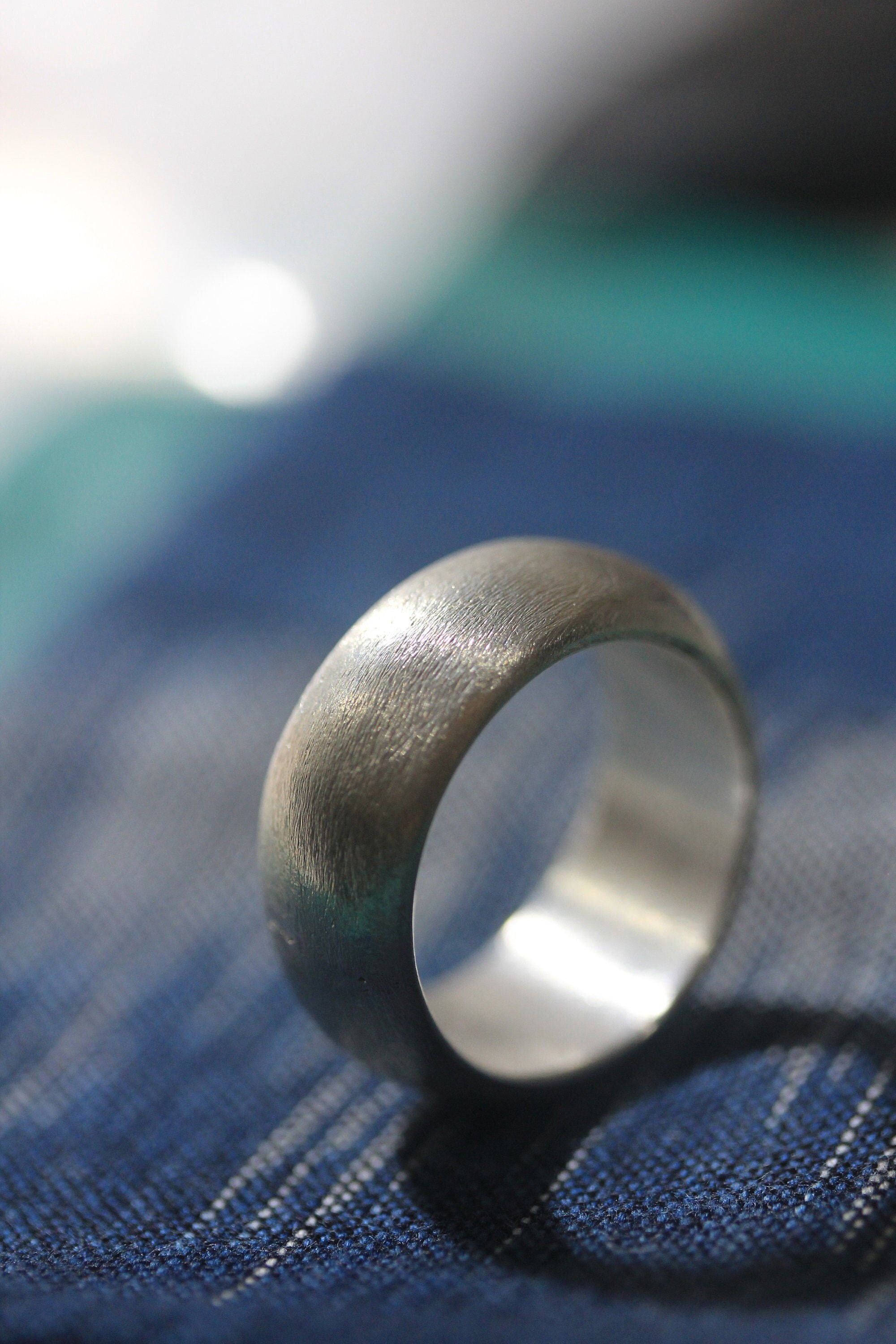 Handmade wide band scratched surface silver ring R0036 | Etsy