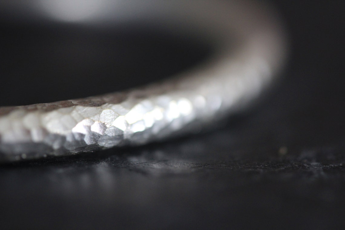 Thai Karen Simple Open Bangle With Hammered Texture in Round - Etsy