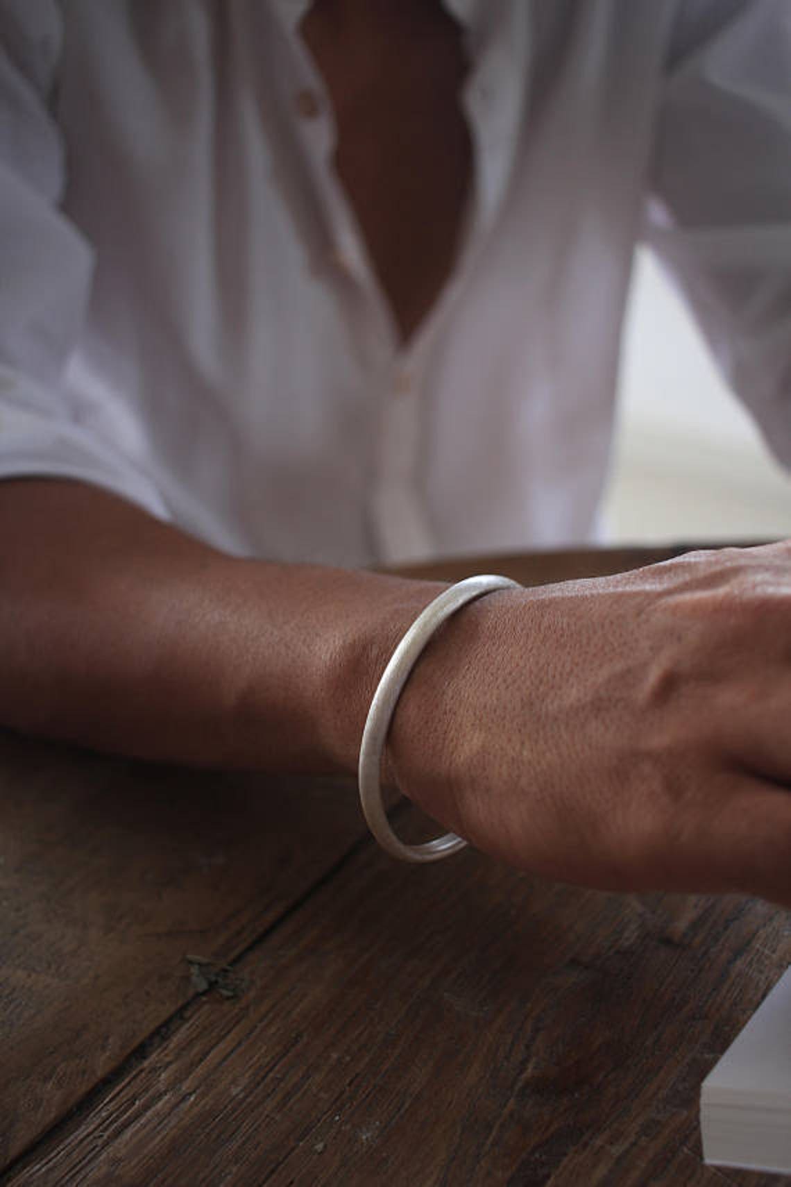 Half-round silver wire profile simple silver open bangle | Etsy