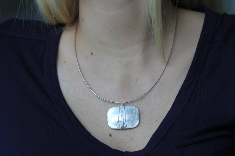 Necklace With Handmade Silver Pendant With Etched Surface and - Etsy