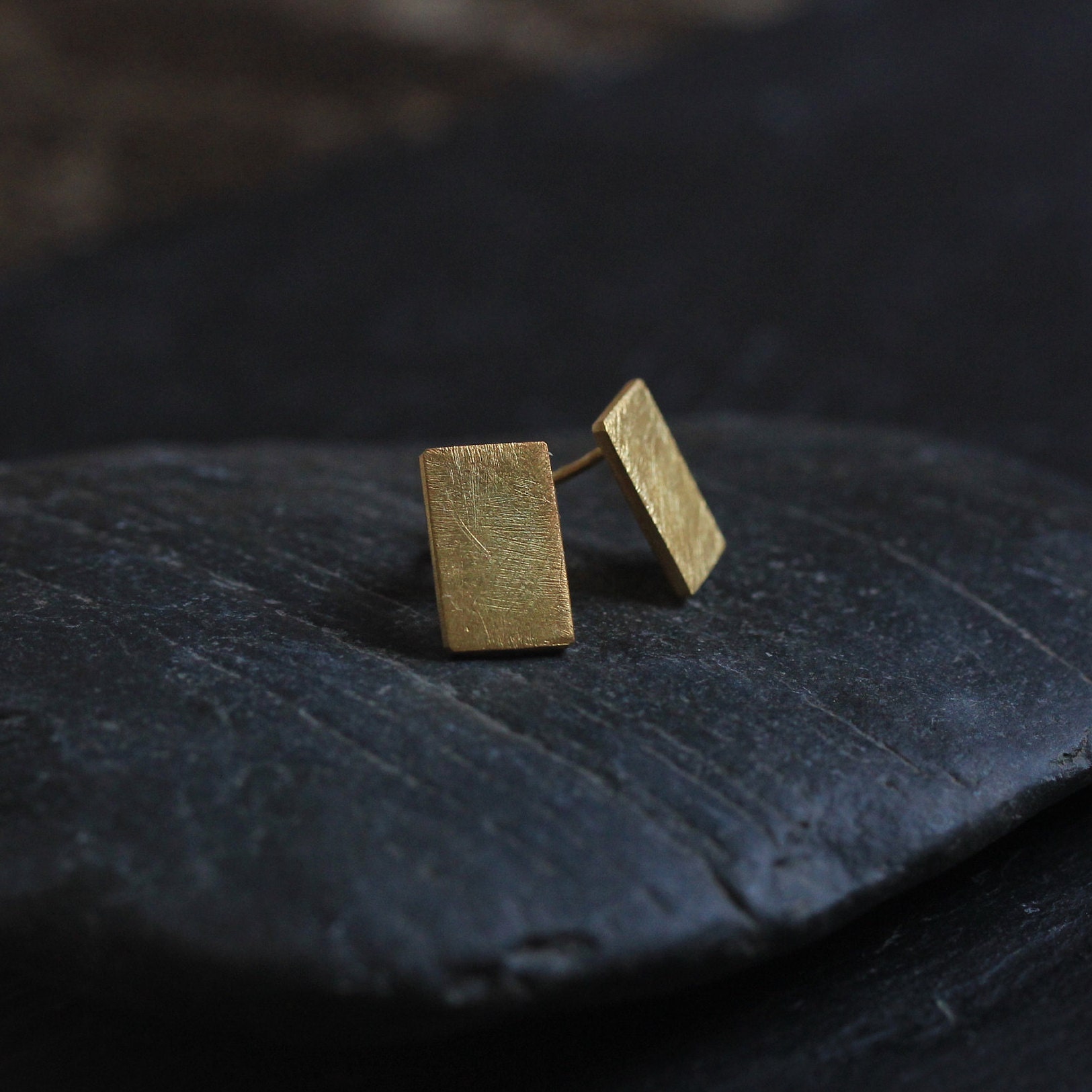 Handmade Flat Rectangle Stud Earring With Scratched Texture in - Etsy ...