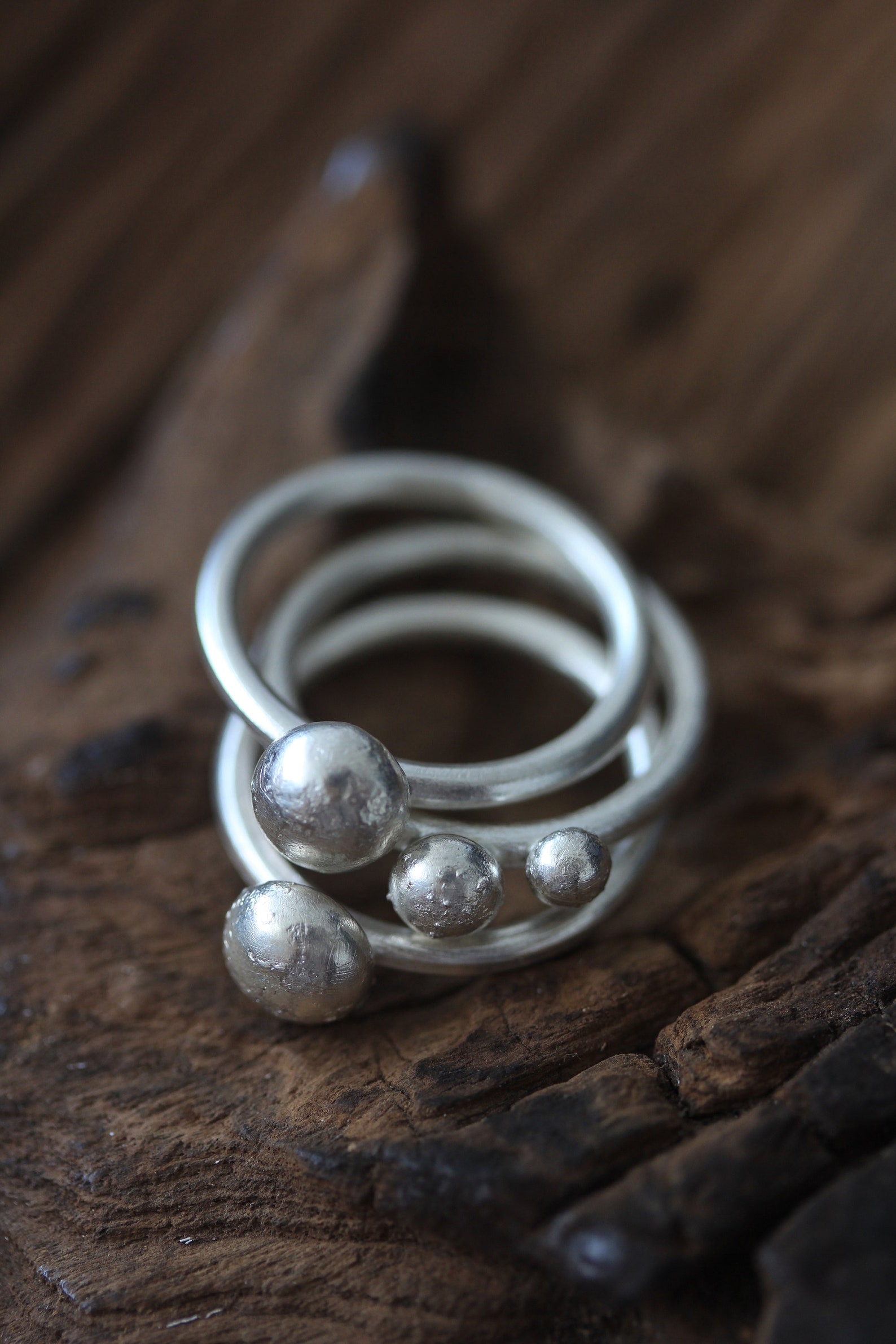 Set of Three Stackable Handmade Silver Rings With Organic-shape Beads ...