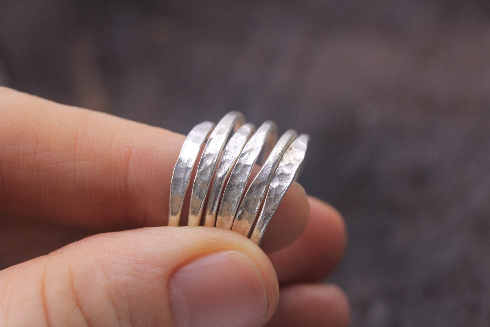 Set of 6 Handmade Silver Stackable Rings With Hammered Surface - Etsy