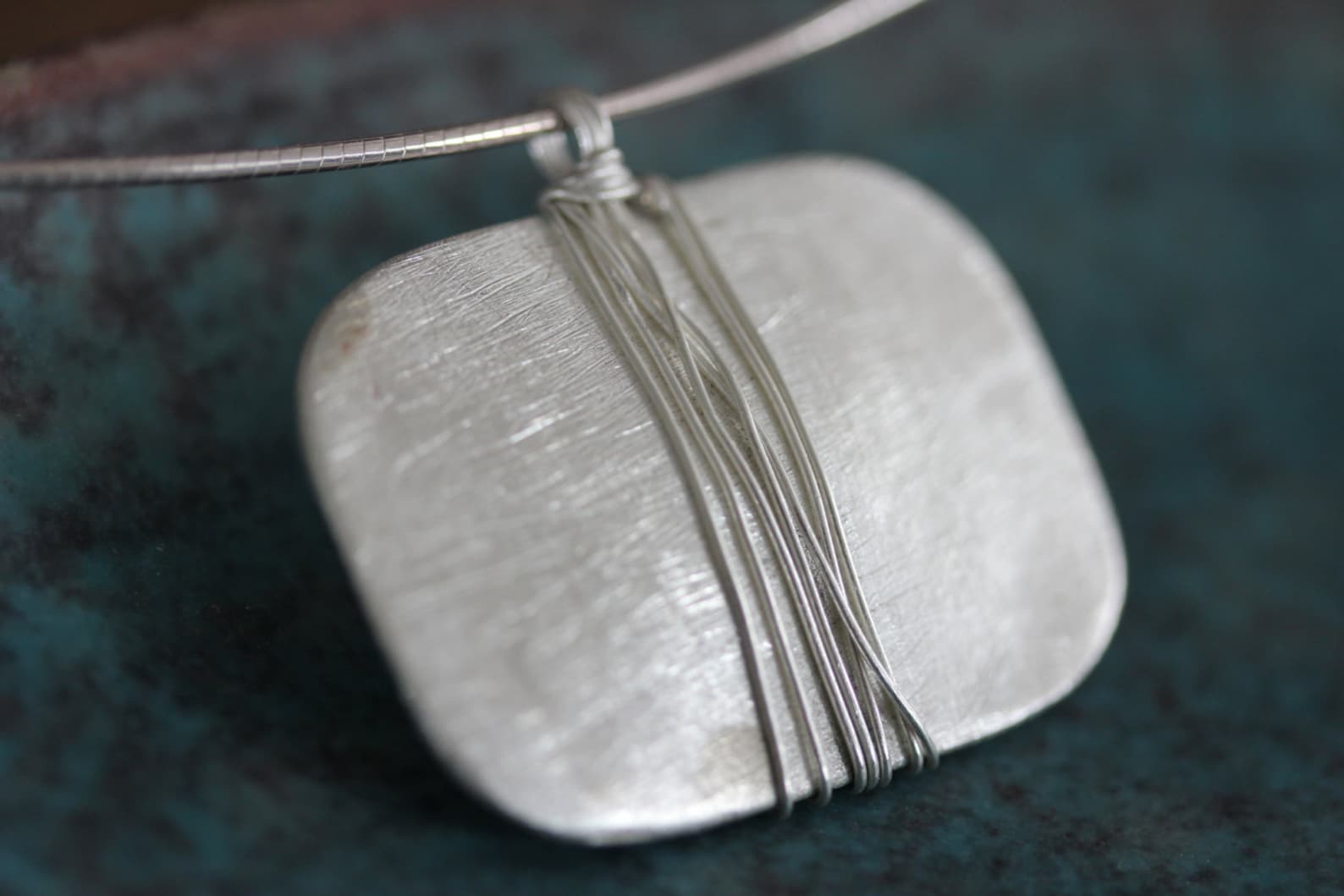 Necklace With Handmade Silver Pendant With Etched Surface and - Etsy