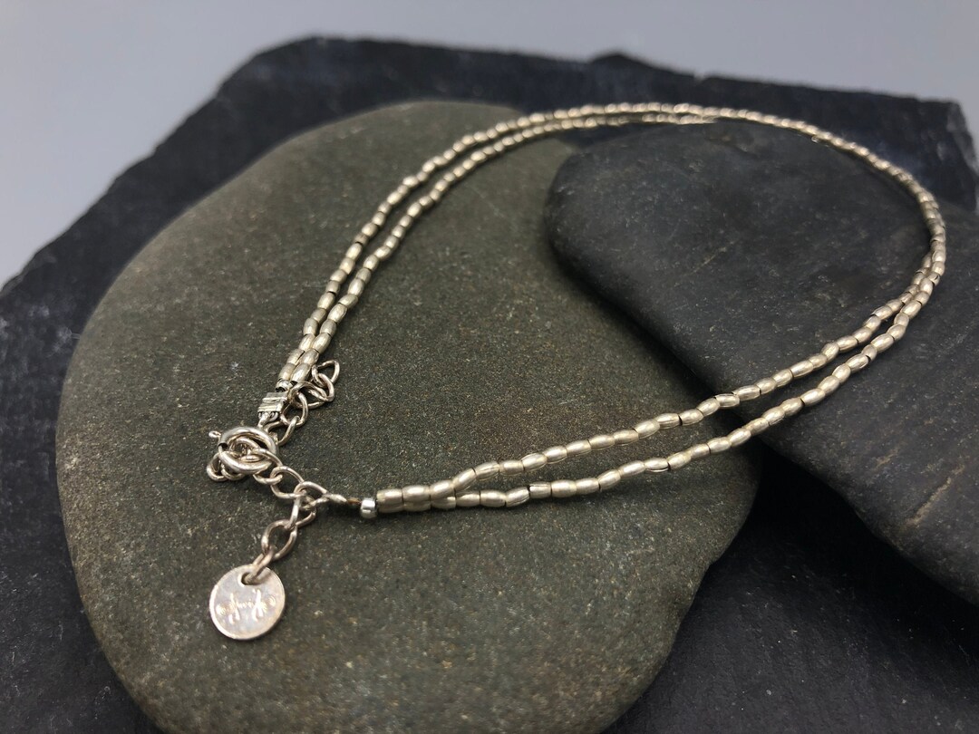 Silver Beads 2 Strands Anklet With Adjustable Chain *silver Anklet ...