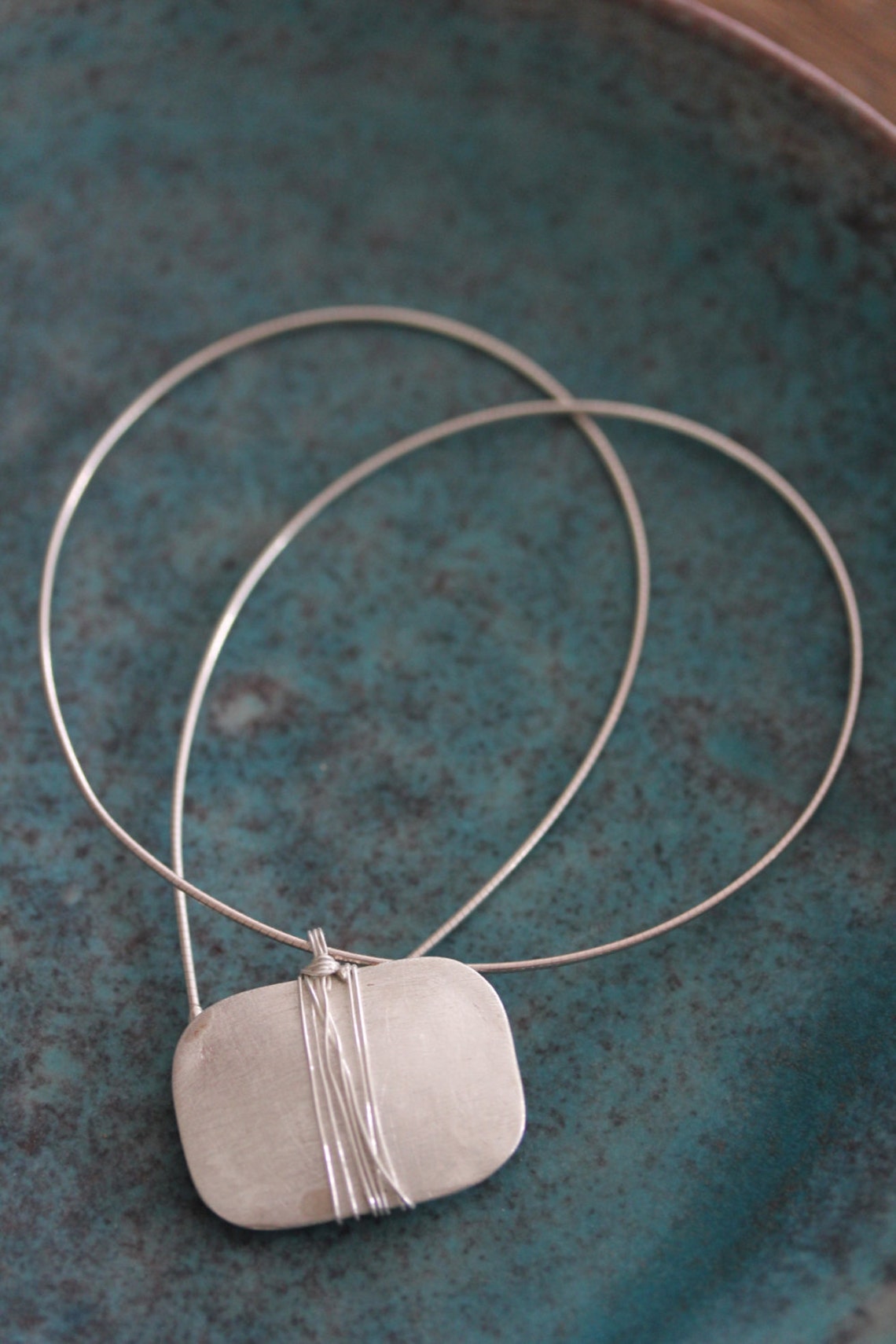 Necklace With Handmade Silver Pendant With Etched Surface and - Etsy